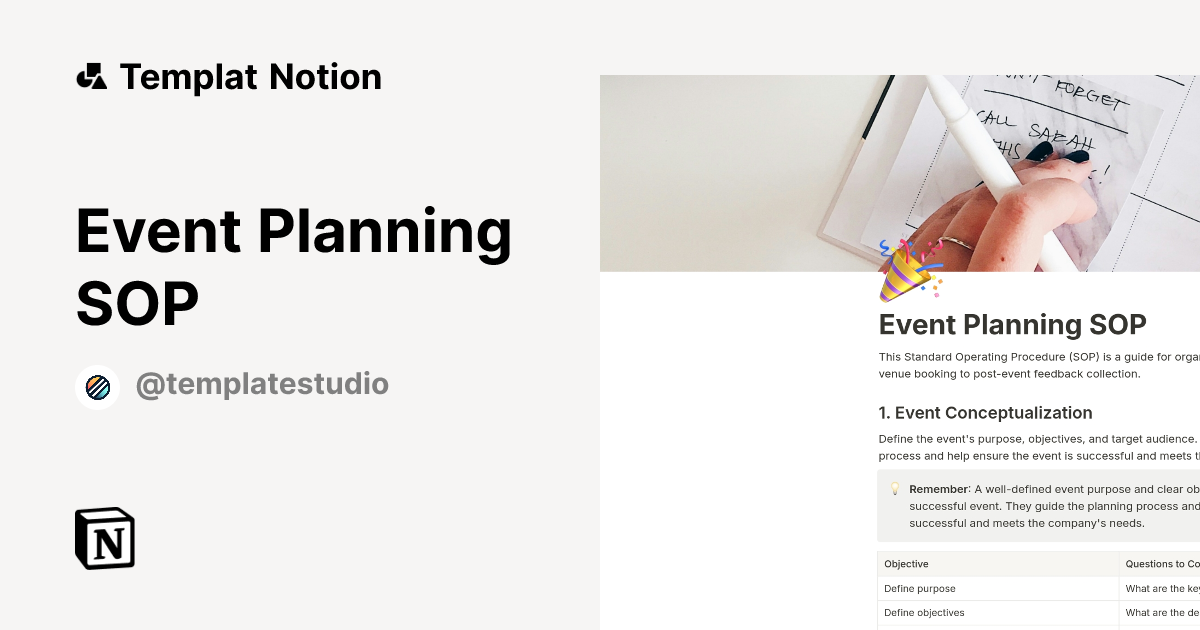 Event Planning SOP Templat oleh Template Studio | Notion Marketplace