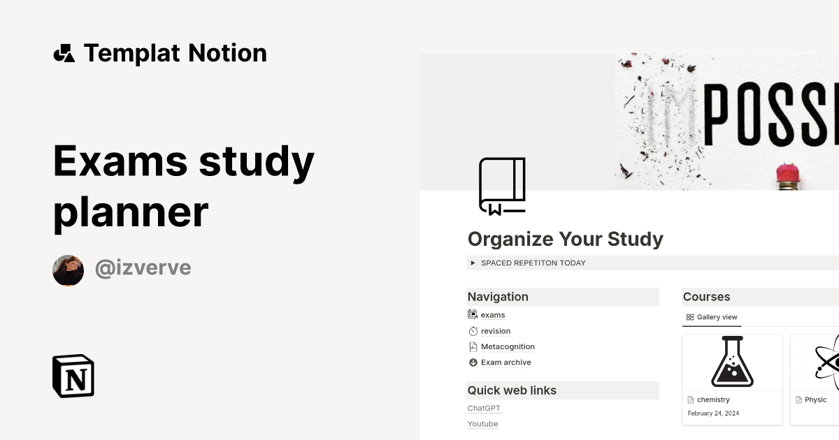 Templat Exams study planner | Notion Marketplace