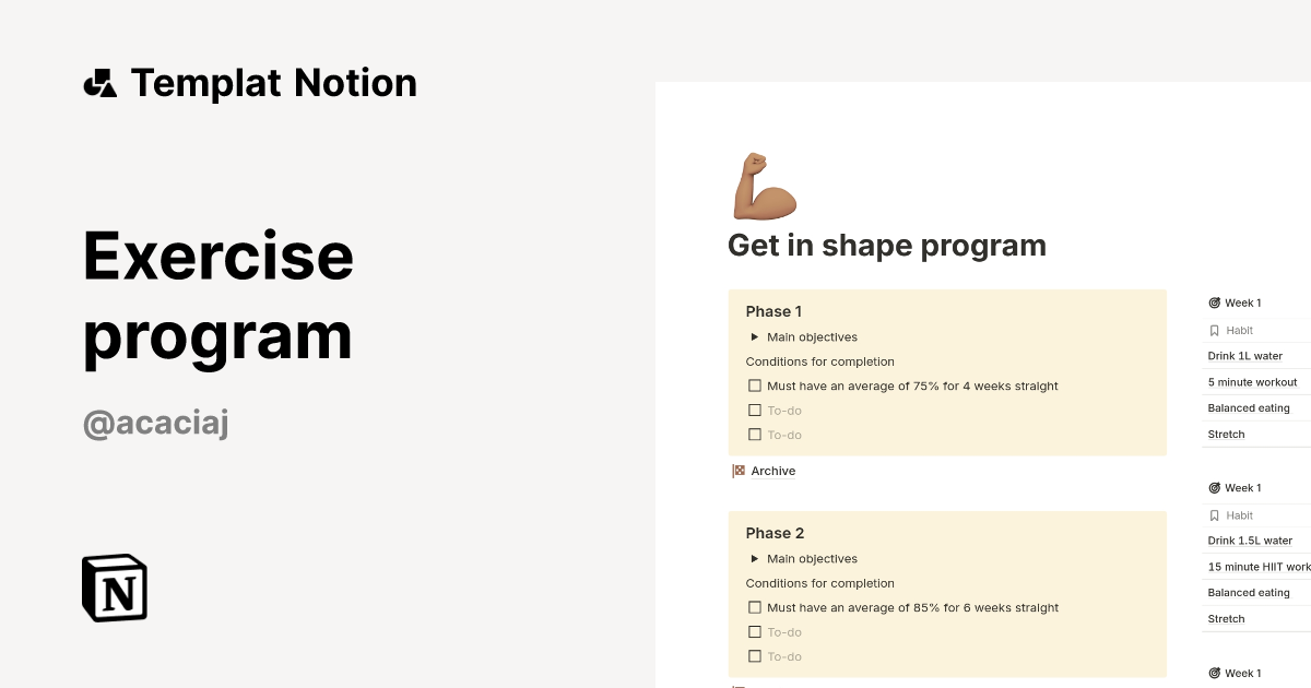 Templat Exercise program | Notion Marketplace