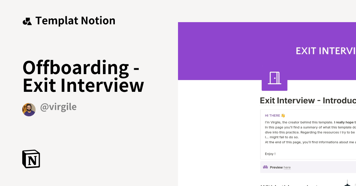 Offboarding - Exit Interview Templat oleh Virgile | Notion Marketplace