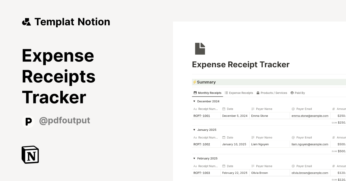 Expense Receipts Tracker Templat oleh PDFOutput | Notion Marketplace
