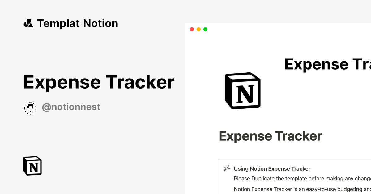 Expense Tracker Templat oleh Notion Nest | Notion Marketplace