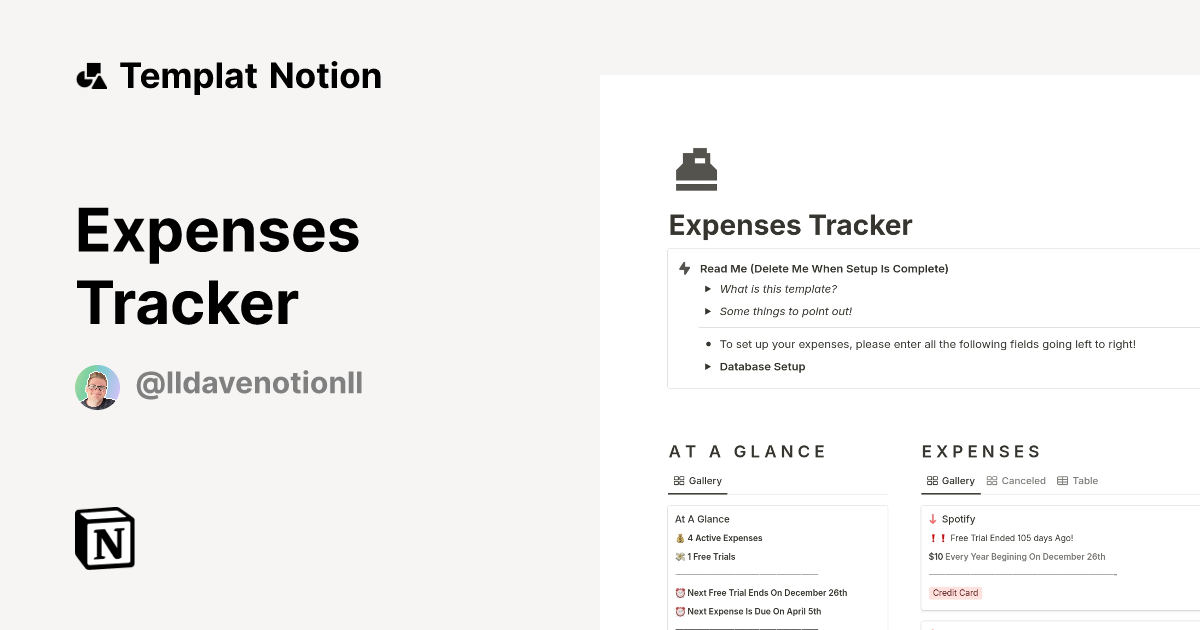 Expenses Tracker Templat oleh Dave's Toolkit | Notion Marketplace