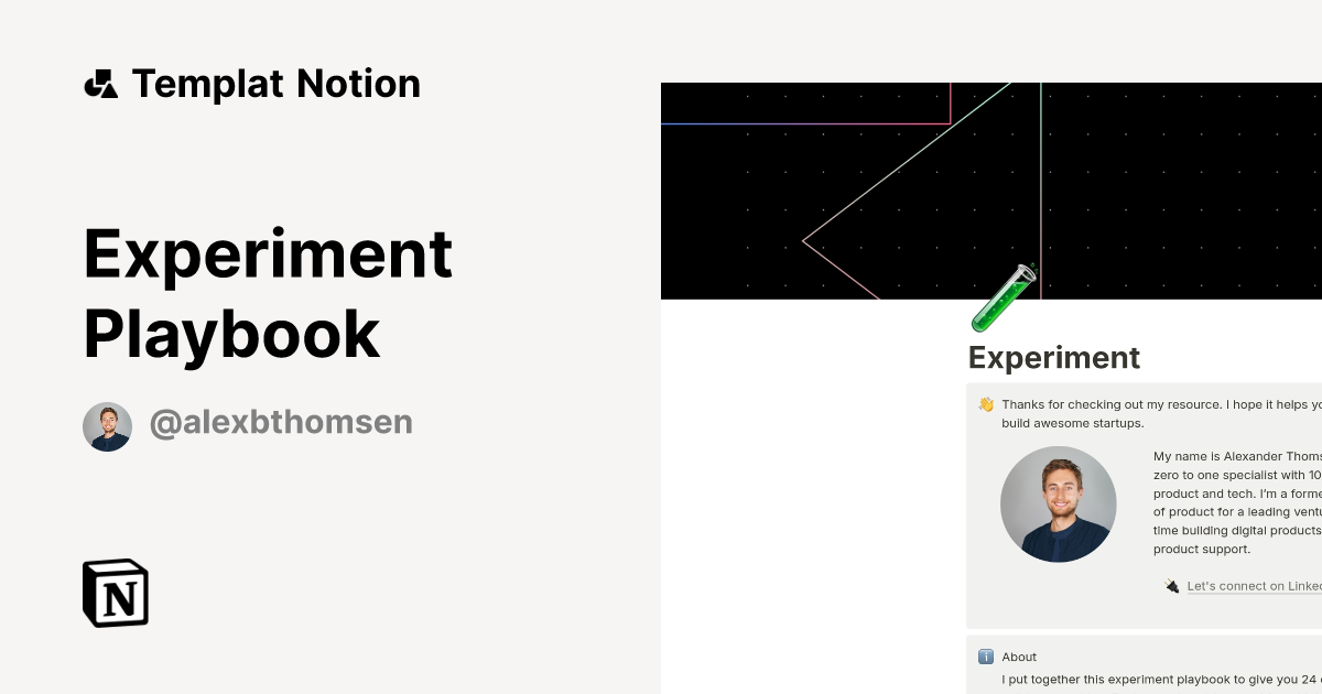 Experiment Playbook Templat oleh Alexander Thomsen | Notion Marketplace