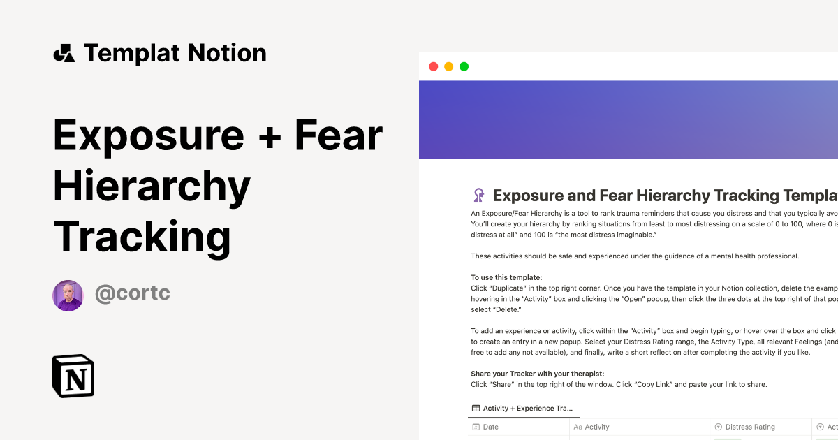 Exposure + Fear Hierarchy Tracking Templat oleh Cort Craven | Notion ...