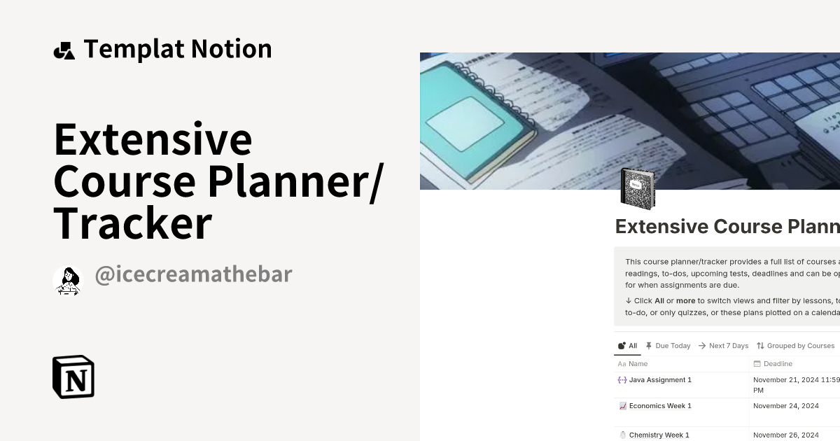 Extensive Course Planner/Tracker Templat oleh itsneziee | Notion ...