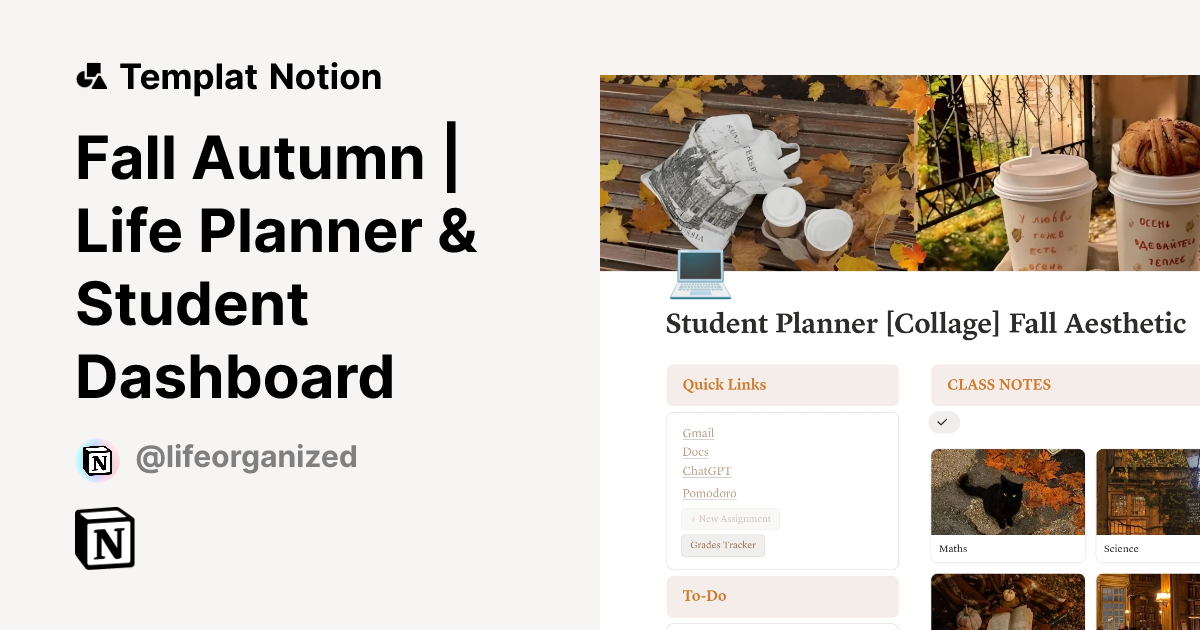 Templat Fall Autumn | Life Planner & Student Dashboard | Notion Marketplace