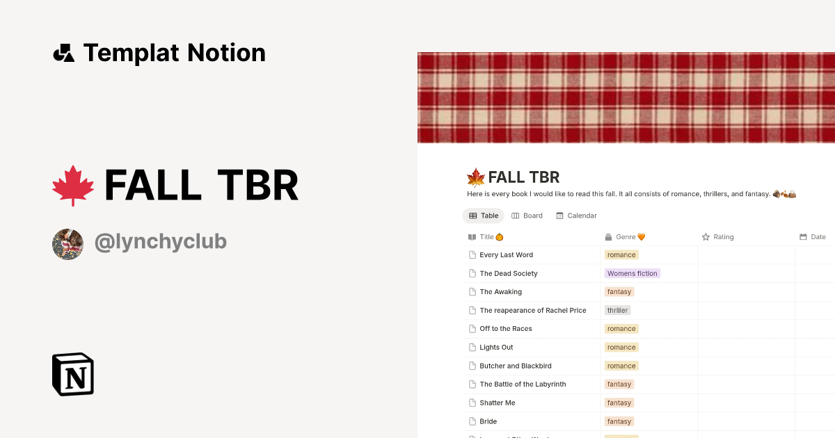 Templat 🍁 FALL TBR | Notion Marketplace