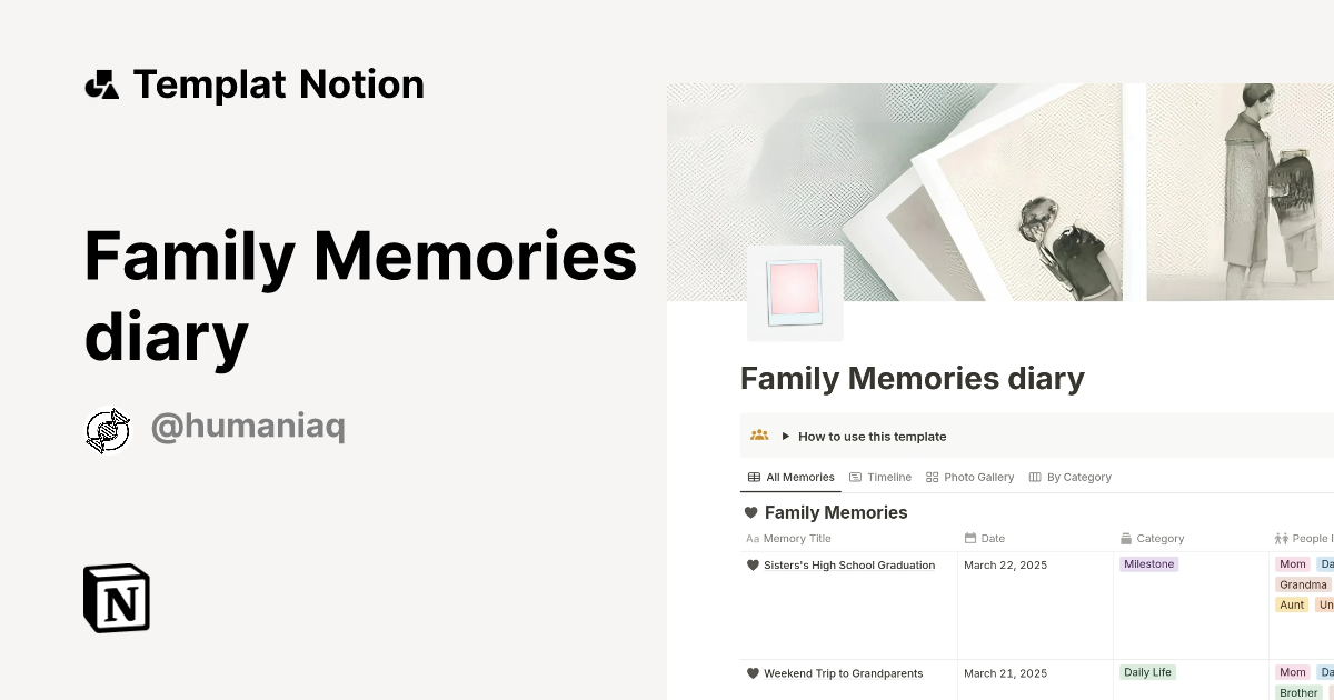 Templat Family Memories diary | Notion Marketplace