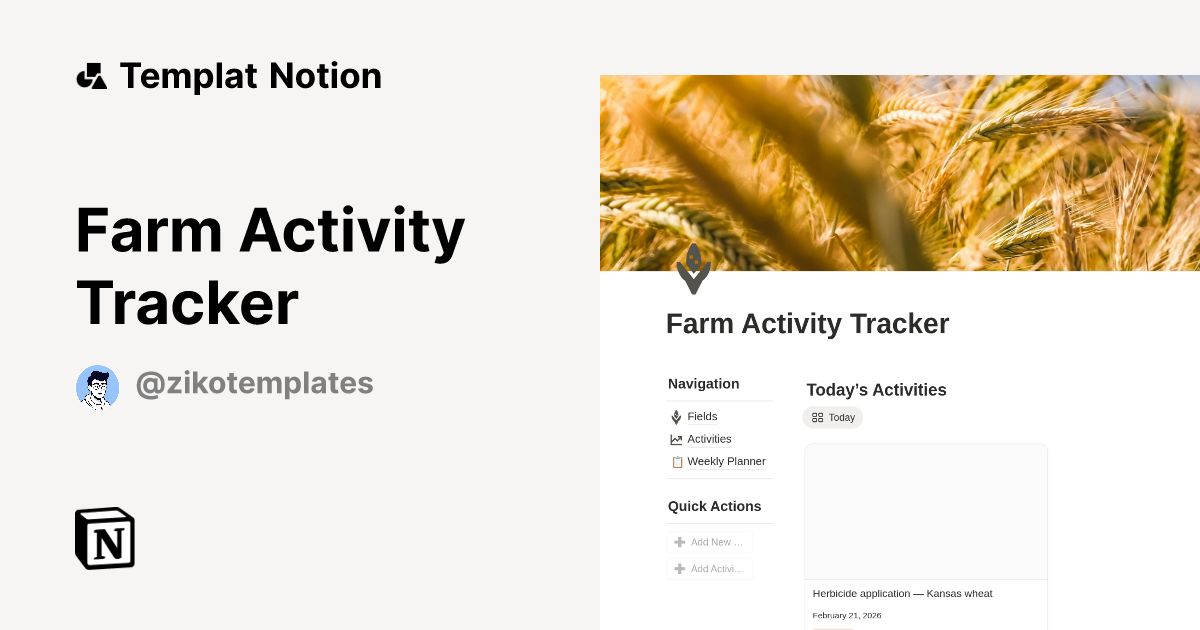 Templat Farm Activity Tracker | Notion Marketplace