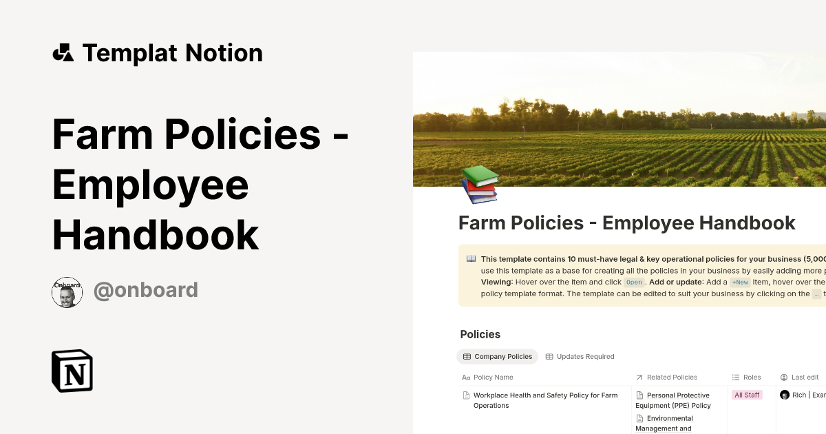 Templat Farm Policies - Employee Handbook | Notion Marketplace