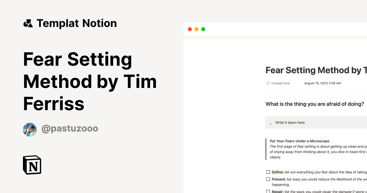 Templat Fear Setting Method by Tim Ferriss | Notion Marketplace
