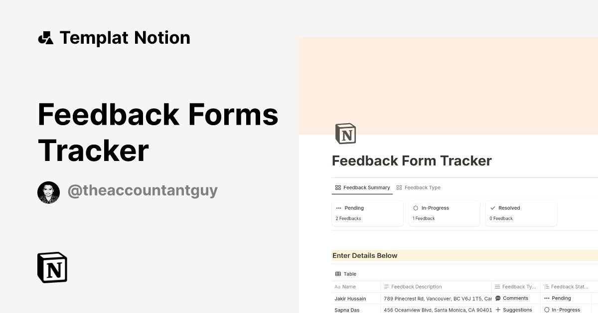 Feedback Forms Tracker Templat oleh theaccountantguy | FinanceGuy ...
