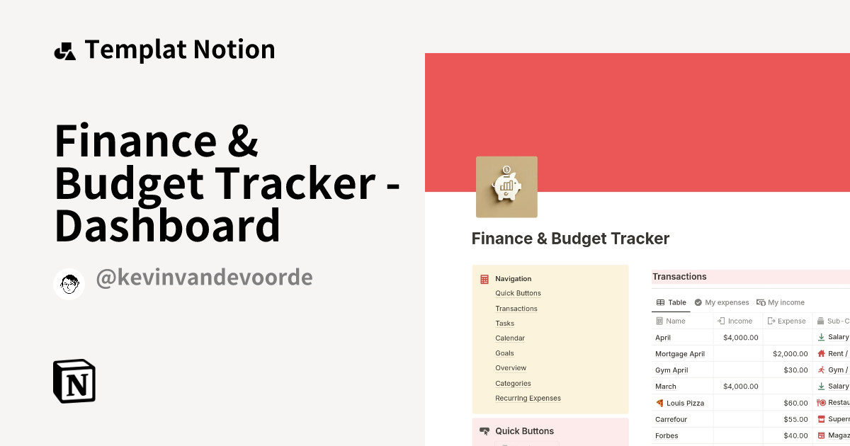 Templat Finance & Budget Tracker - Dashboard | Notion Marketplace