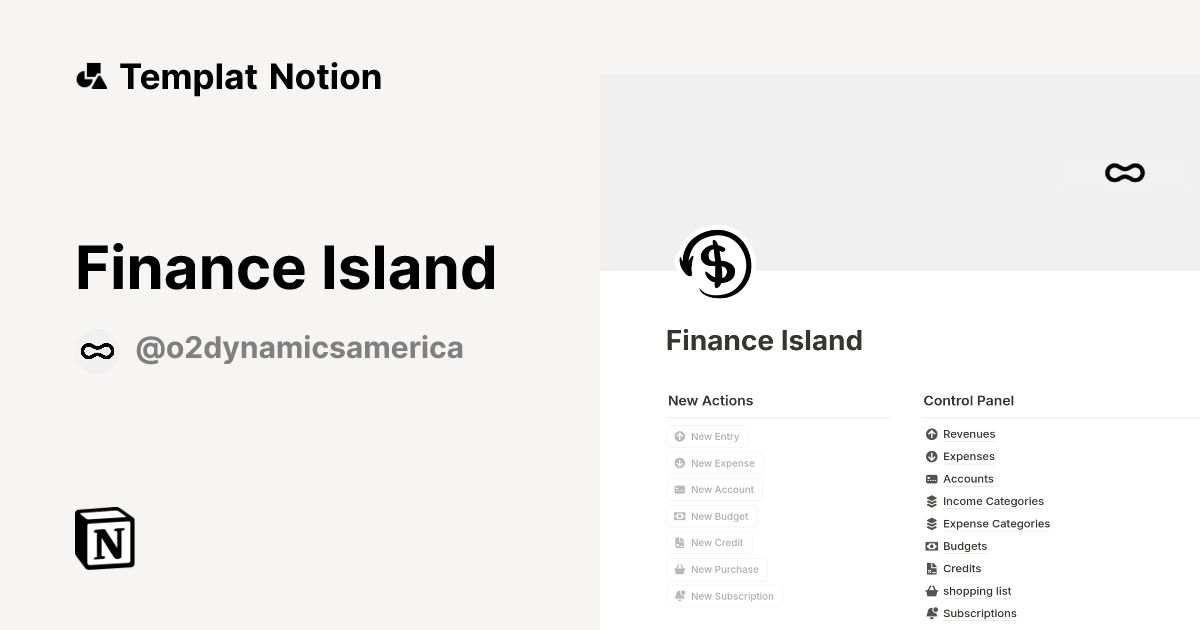 Finance Island Templat oleh O2 Dynamics | Notion Marketplace