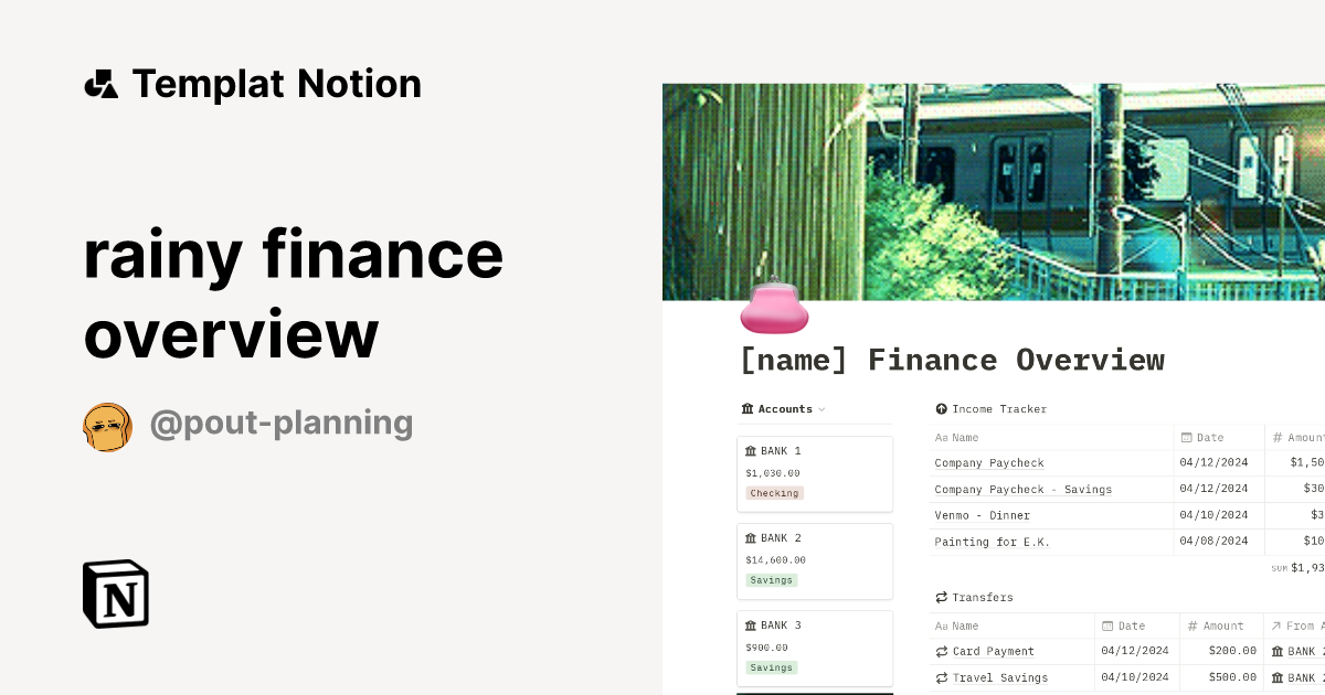 Templat rainy finance overview | Notion Marketplace