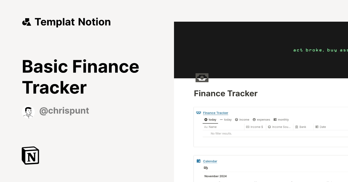 Basic Finance Tracker Templat oleh Chris Punt | Notion Marketplace