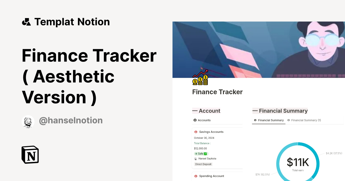 Templat Finance Tracker ( Aesthetic Version ) | Notion Marketplace