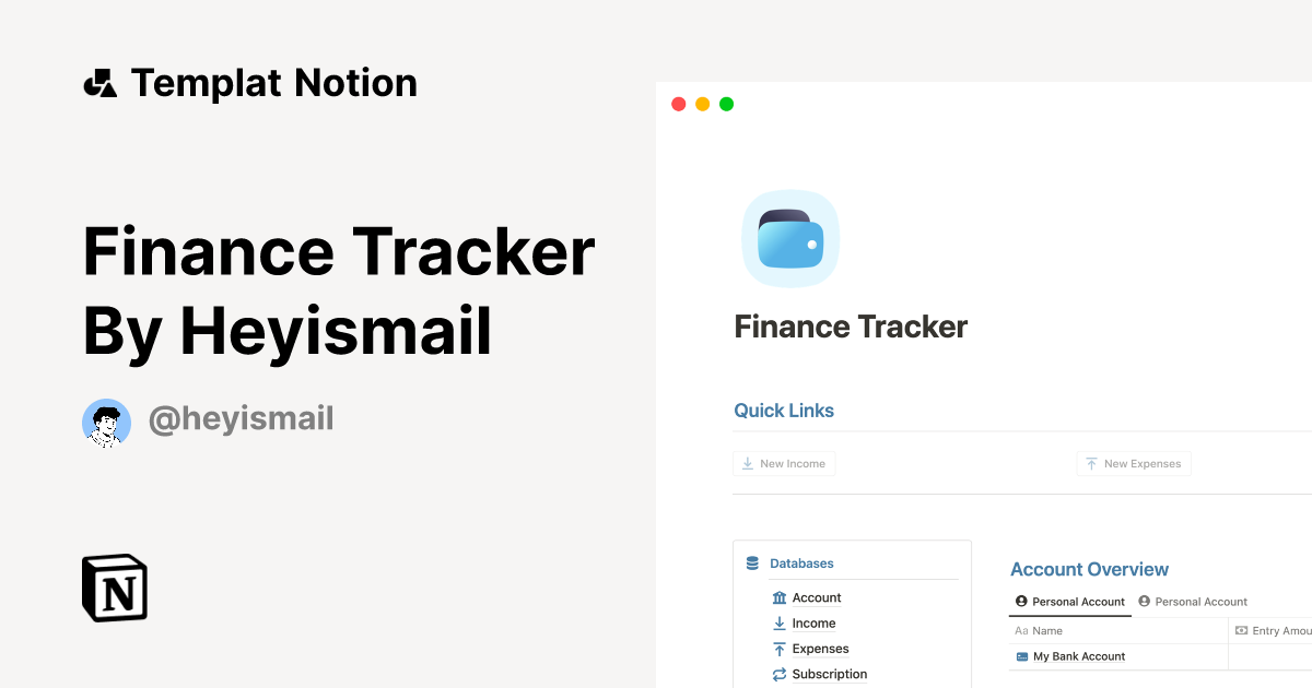 Finance Tracker By Heyismail Templat oleh heyismail | Notion Marketplace