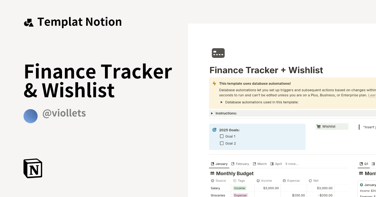 Templat Finance Tracker & Wishlist | Notion Marketplace
