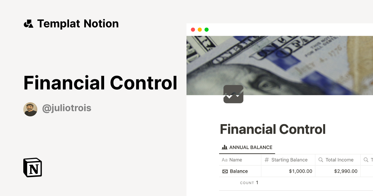 Financial Control Templat oleh Julio Trois | Notion Marketplace