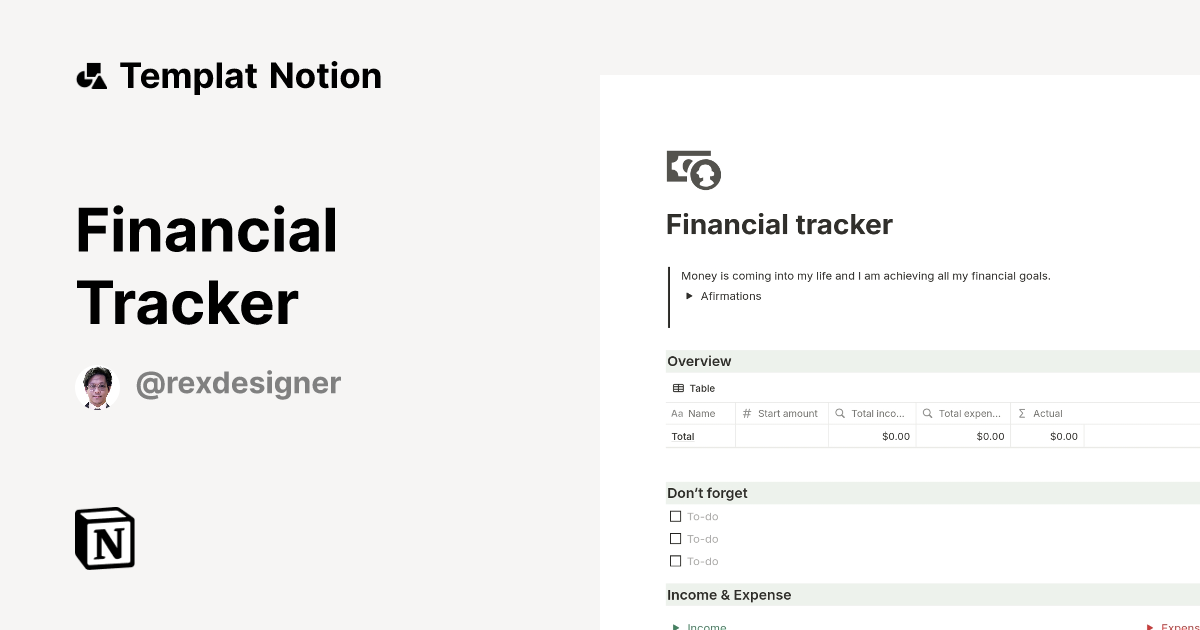 Financial Tracker Templat oleh Rex | Notion Marketplace