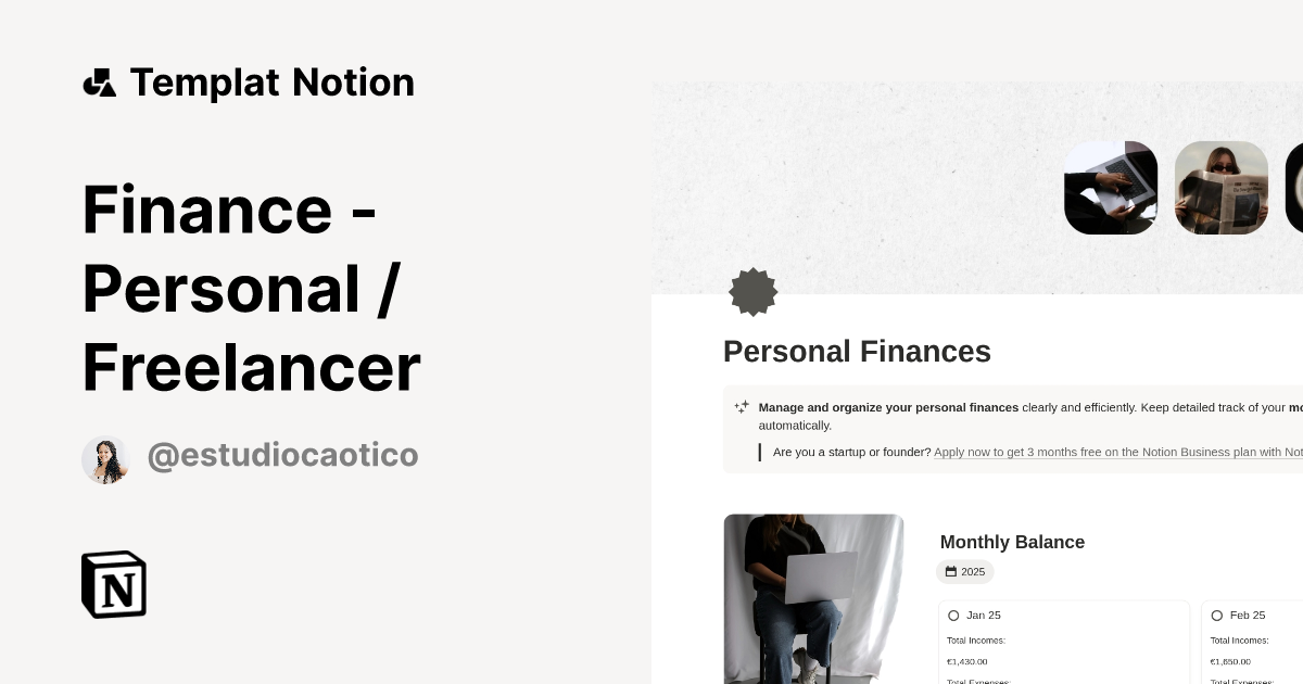 Finance - Personal / Freelancer Templat oleh Estudio Caótico | Notion Marketplace