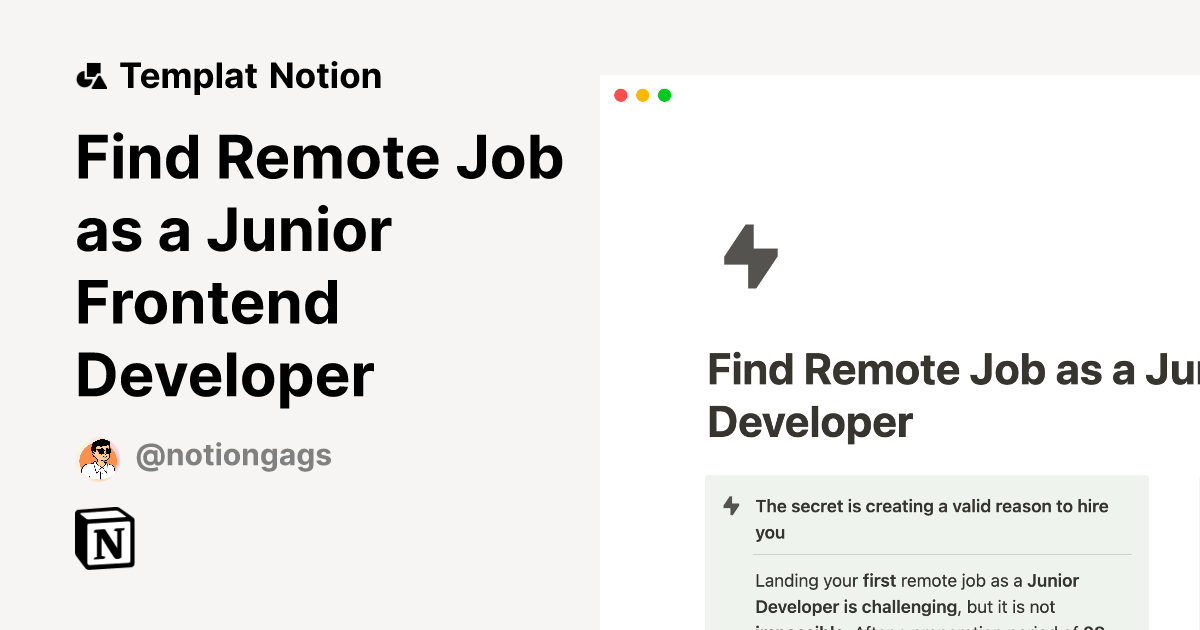 Templat Find Remote Job as a Junior Frontend Developer | Notion Marketplace