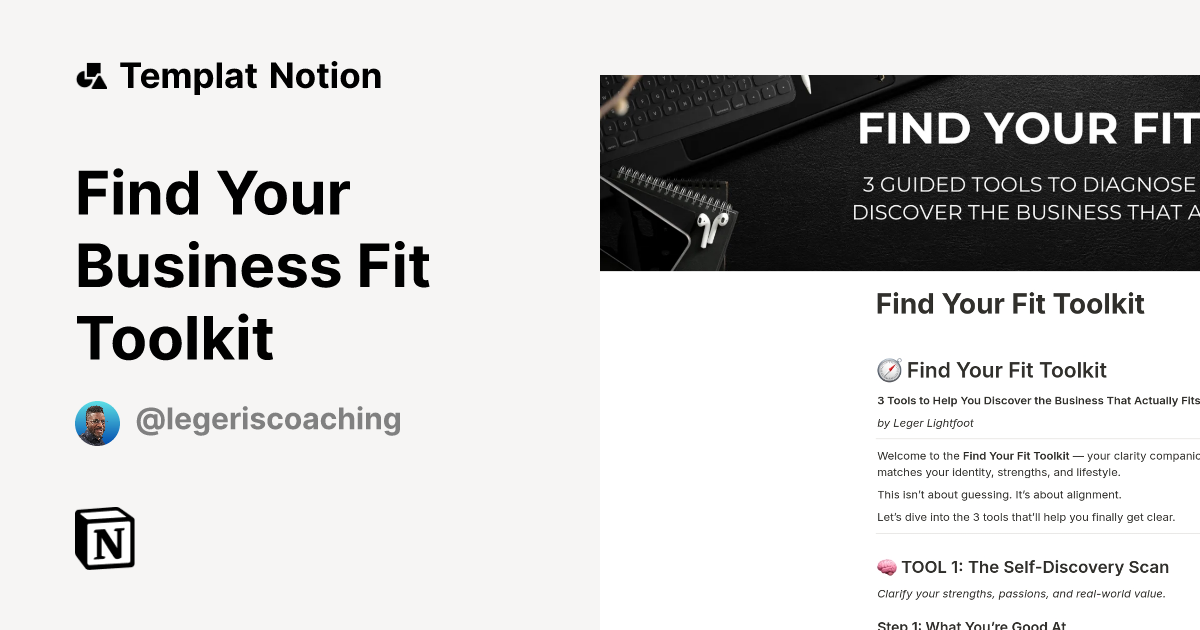 Find Your Business Fit Toolkit Templat oleh Leger Is Coaching | Notion ...