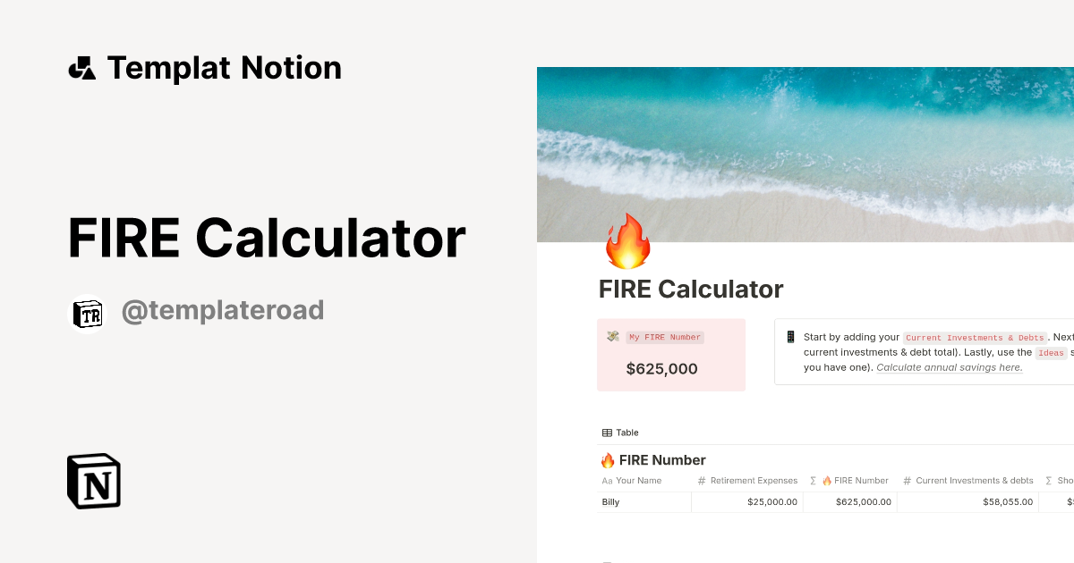 Templat FIRE Calculator | Notion Marketplace