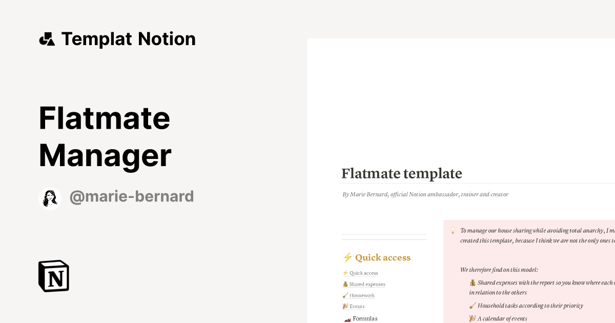 Flatmate Manager Templat oleh Marie Bernard | Notion Marketplace
