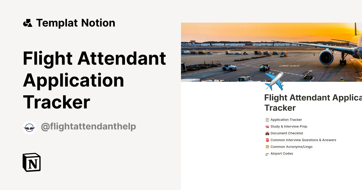 Flight Attendant Application Tracker Templat oleh Flight Attendant Help | Notion Marketplace