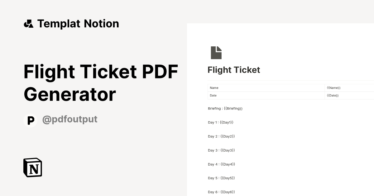 Templat Flight Ticket PDF Generator | Notion Marketplace