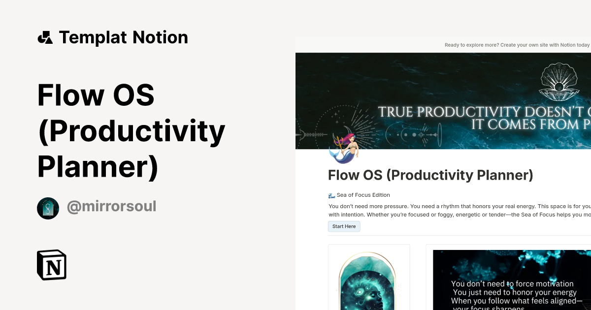 Flow OS (Productivity Planner) Templat oleh MirrorSoul | Notion Marketplace