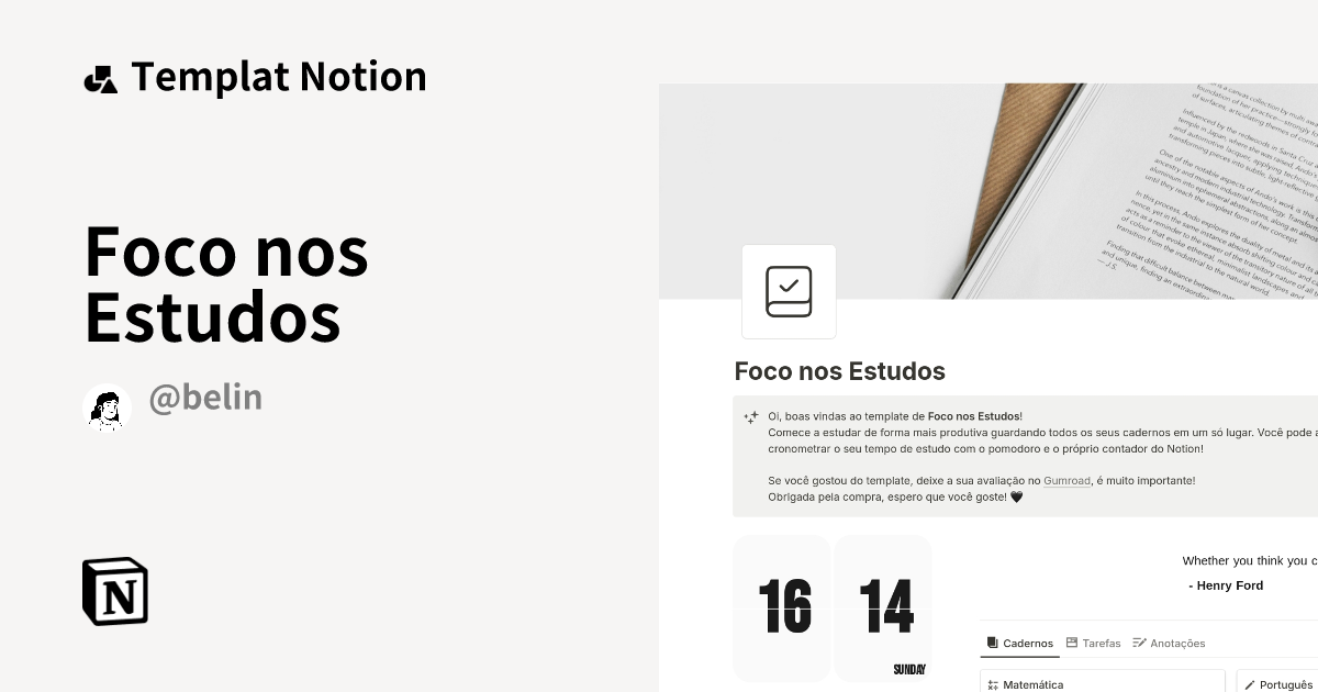 Foco nos Estudos Templat oleh Belin | Notion Marketplace