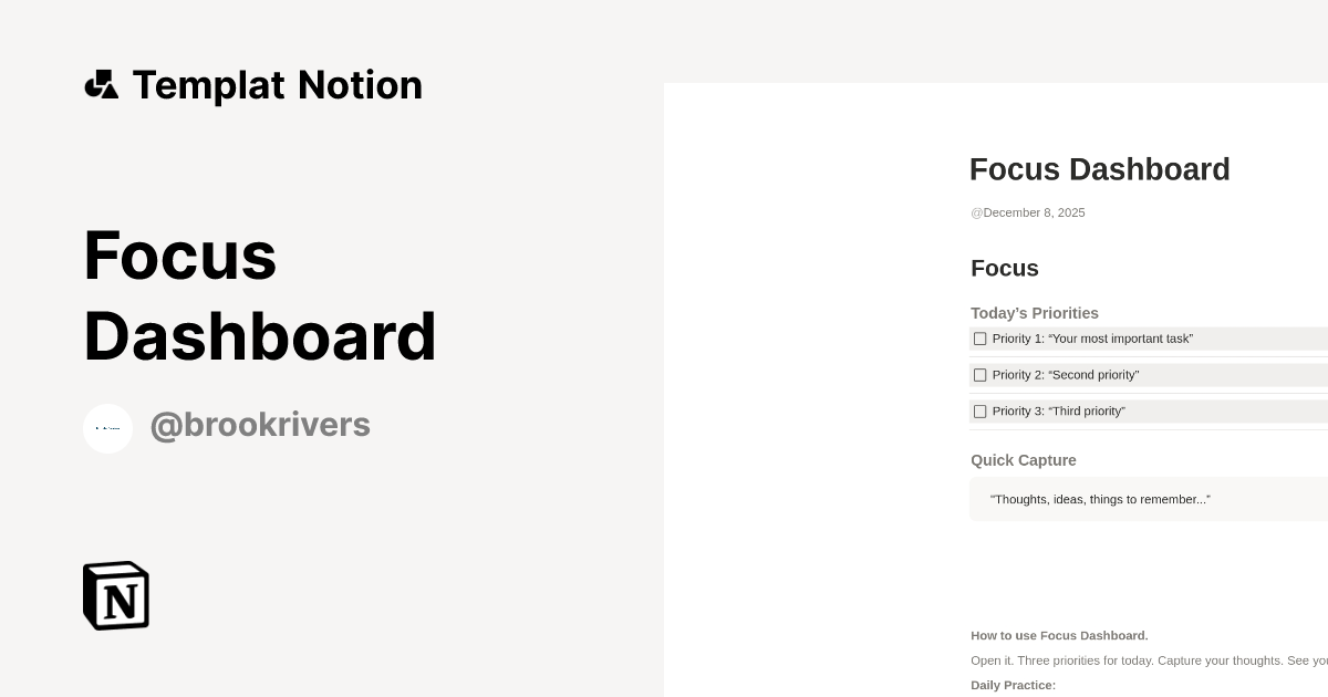 Templat Focus Dashboard | Notion Marketplace