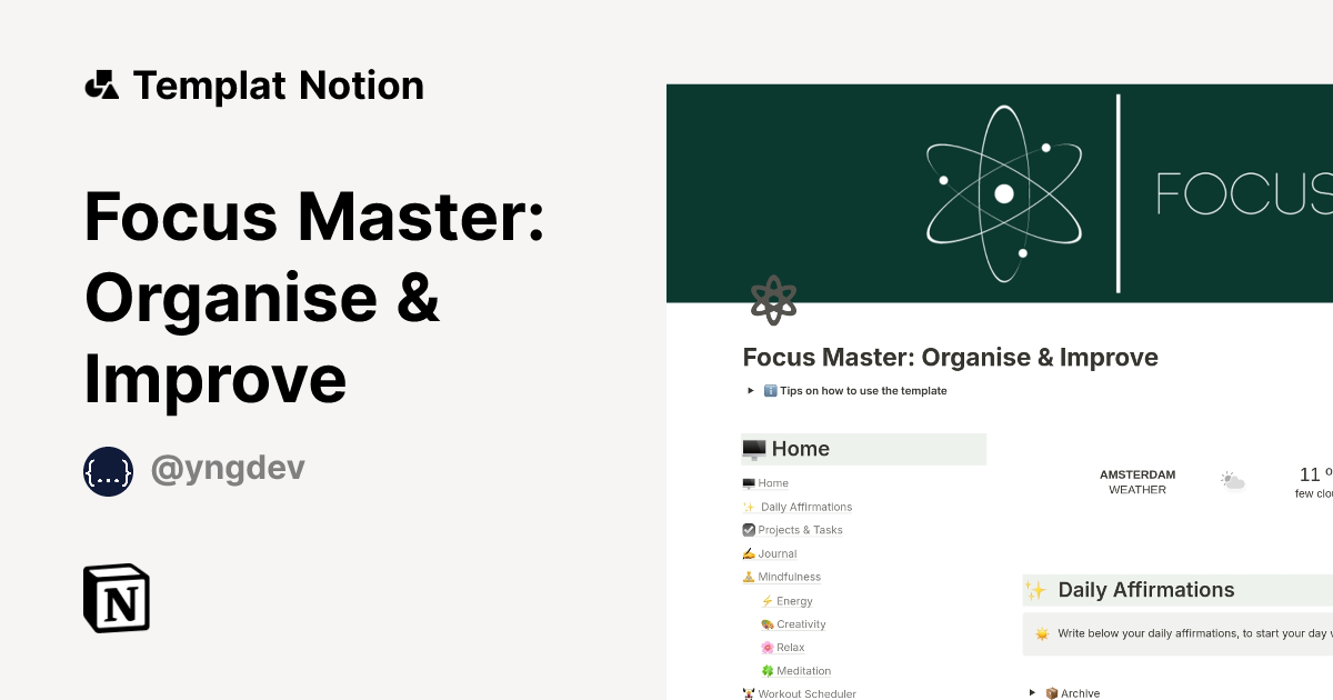 Templat Focus Master: Organise & Improve | Notion Marketplace