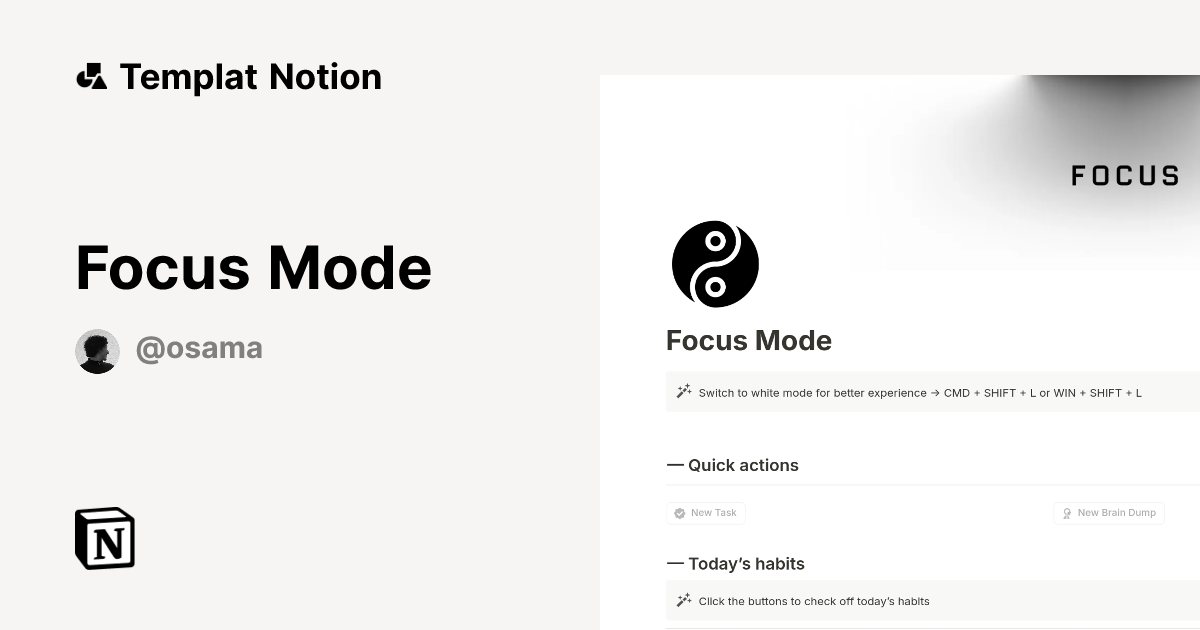 Focus Mode Templat oleh OlsNotion | Notion Marketplace