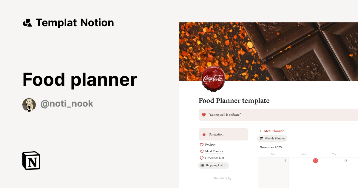 Food planner Templat oleh nooky | Notion Marketplace