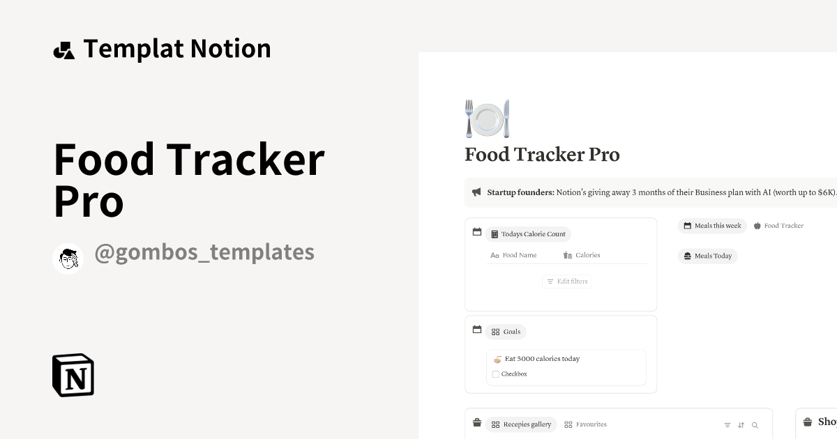 Food Tracker Pro Templat oleh Gombos | Notion Marketplace