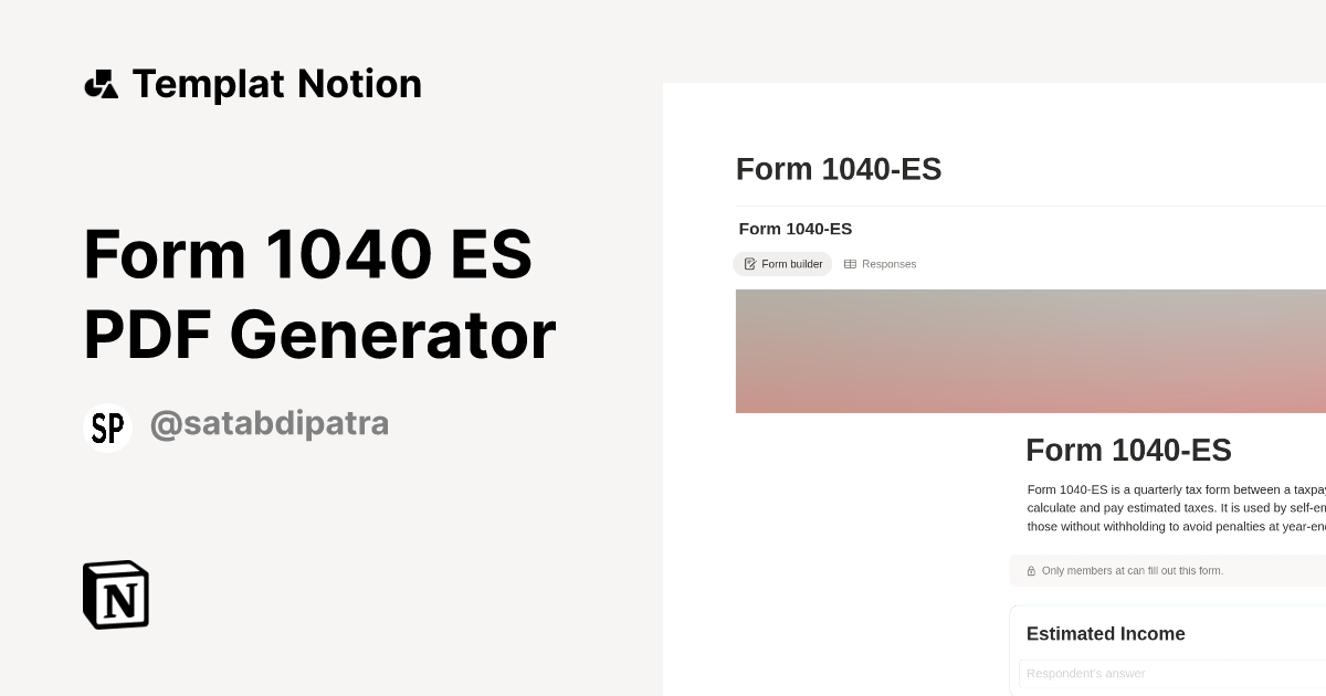 Templat Form 1040 ES PDF Generator | Notion Marketplace