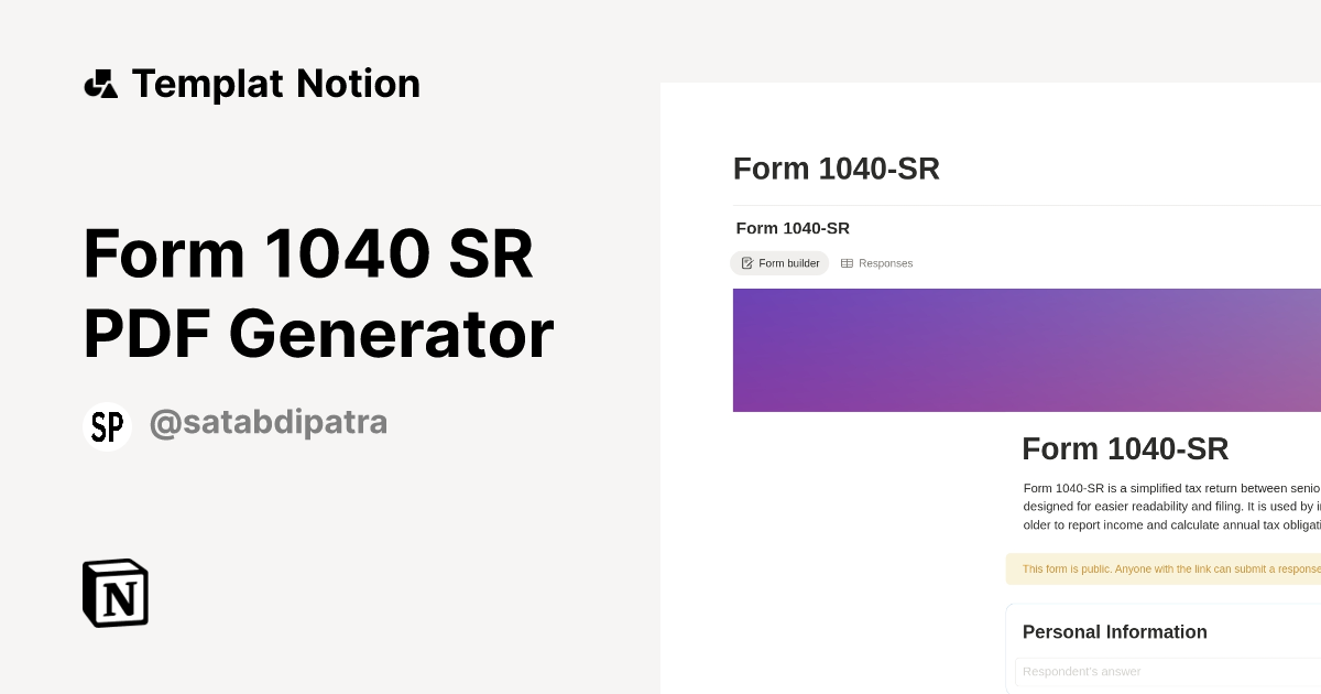 Templat Form 1040 SR PDF Generator | Notion Marketplace