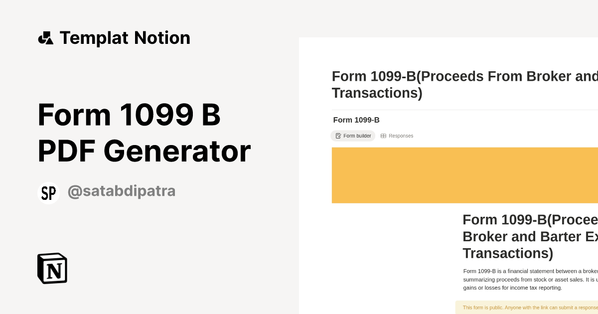 Templat Form 1099 B PDF Generator | Notion Marketplace