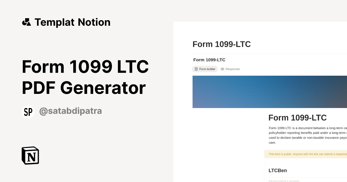 Form 1099 LTC PDF Generator Templat oleh Satabdi Patra | Notion Marketplace