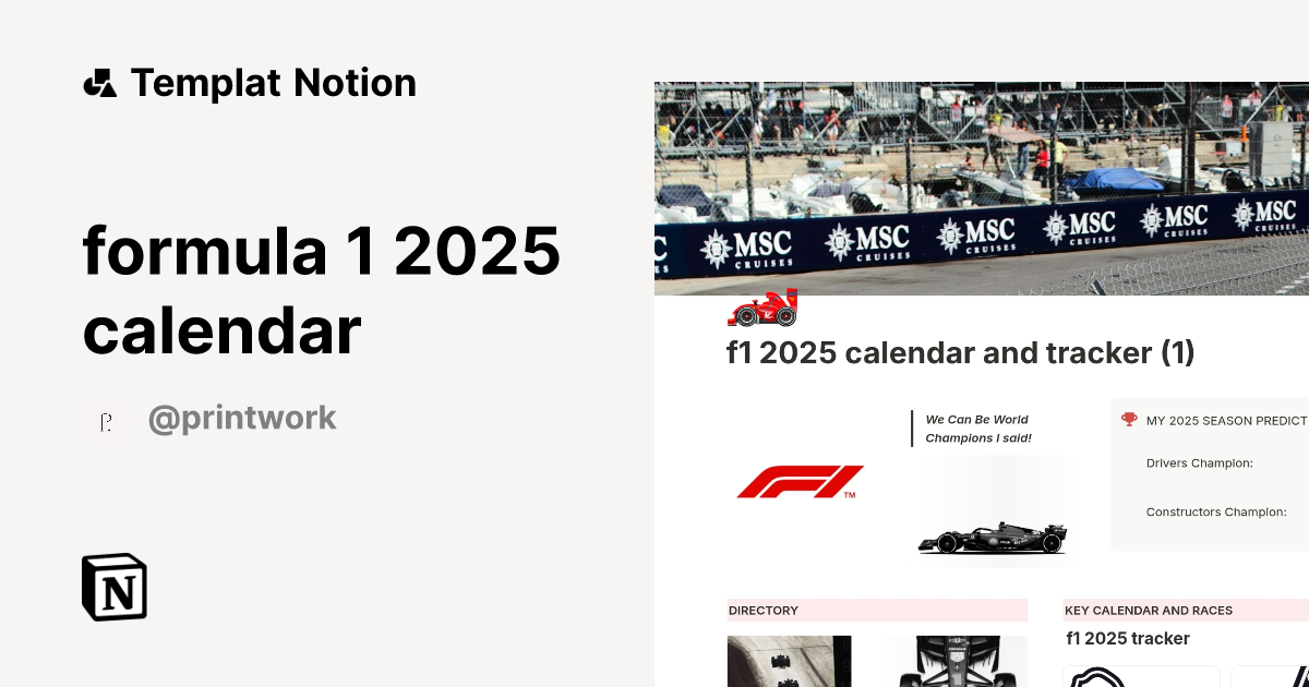 Templat formula 1 2025 calendar | Notion Marketplace