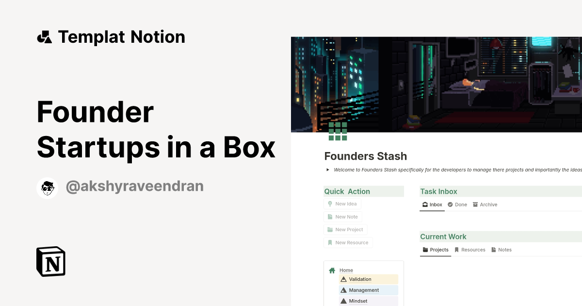 Templat Founder Startups in a Box | Notion Marketplace
