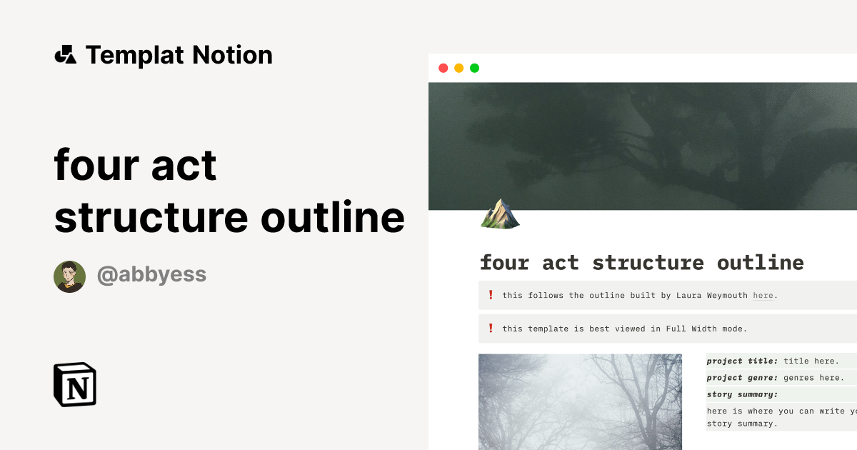 four act structure outline Templat oleh Abby Ess | Notion Marketplace