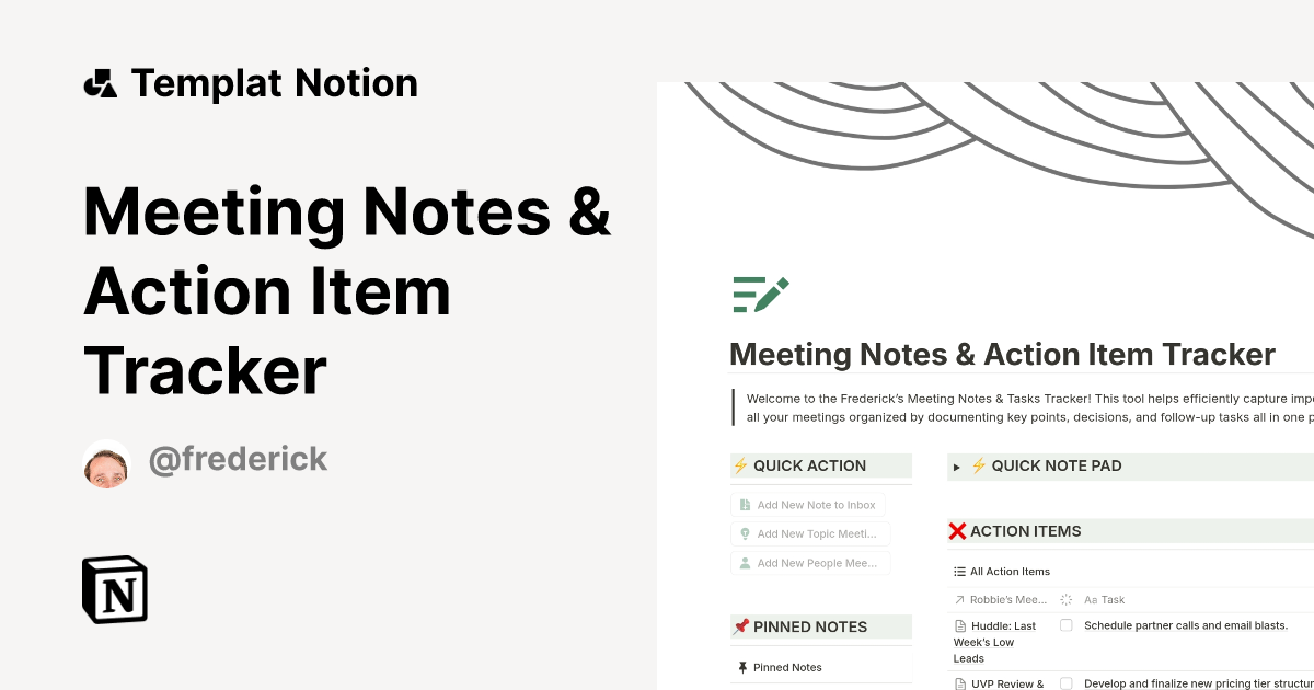 Meeting Notes & Action Item Tracker Templat oleh Robbie Frederick ...