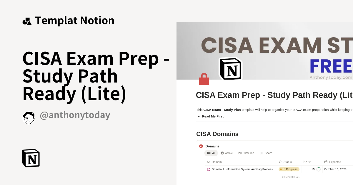 CISA Exam Study Plan - Lite Templat oleh AnthonyToday | Notion Marketplace