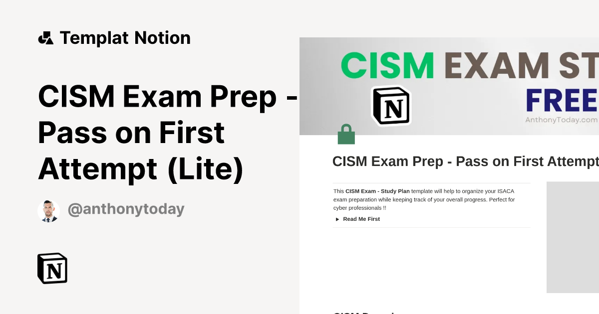 CISM Exam Study Plan - Lite Templat oleh AnthonyToday | Notion Marketplace